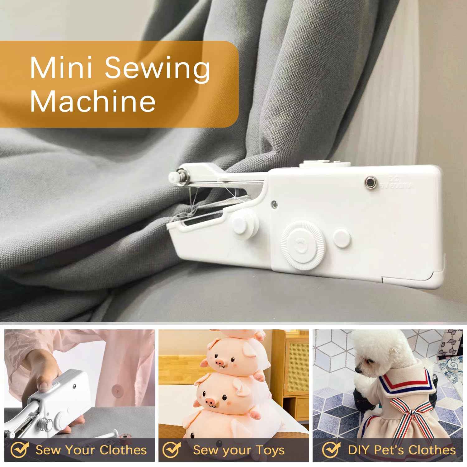 Handheld Sewing Machine, Mini Portable Electric Sewing Machine for Adult, Easy to Use and Fast Stitch Suitable for Clothes,small handheld，Fabrics, DIY Home Travel，White，