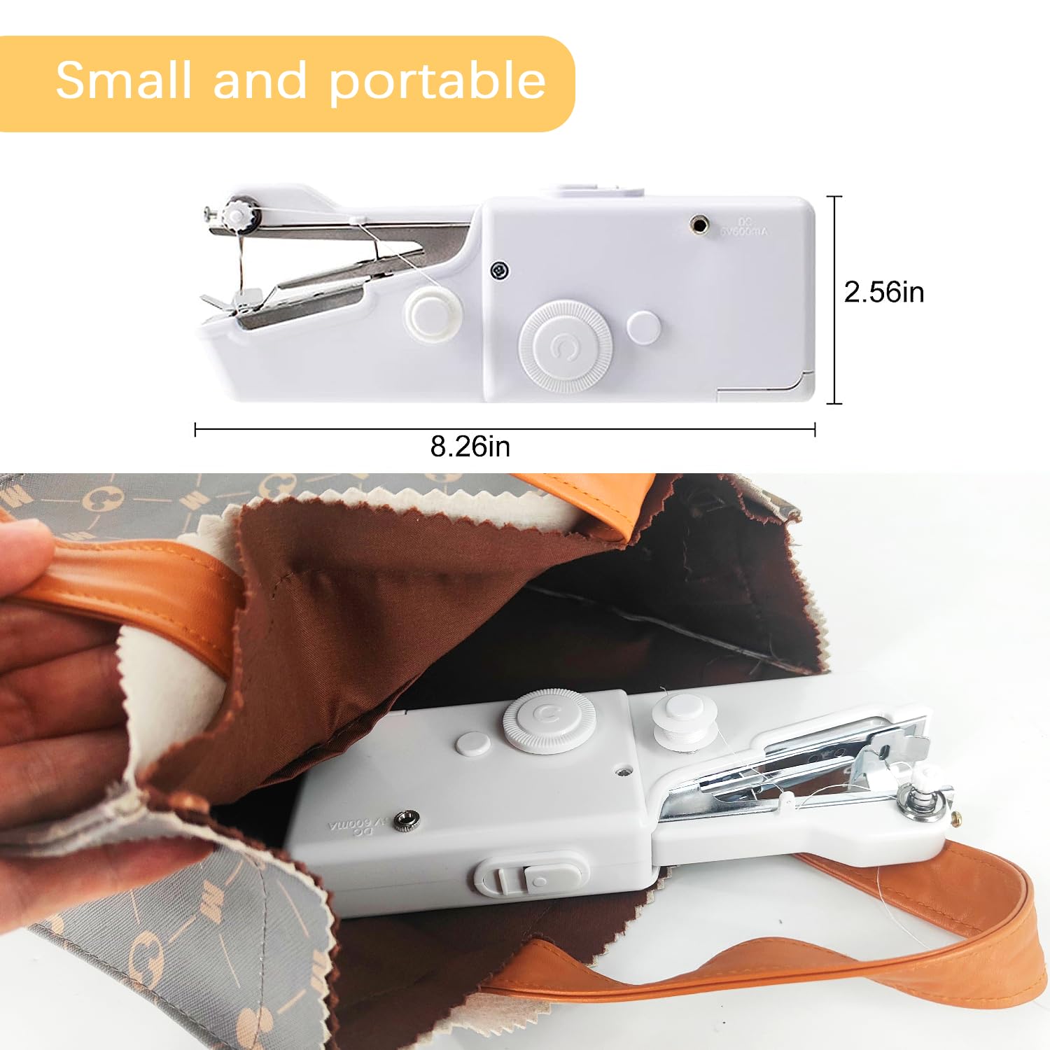 Handheld Sewing Machine, Mini Portable Electric Sewing Machine for Adult, Easy to Use and Fast Stitch Suitable for Clothes,small handheld，Fabrics, DIY Home Travel，White，