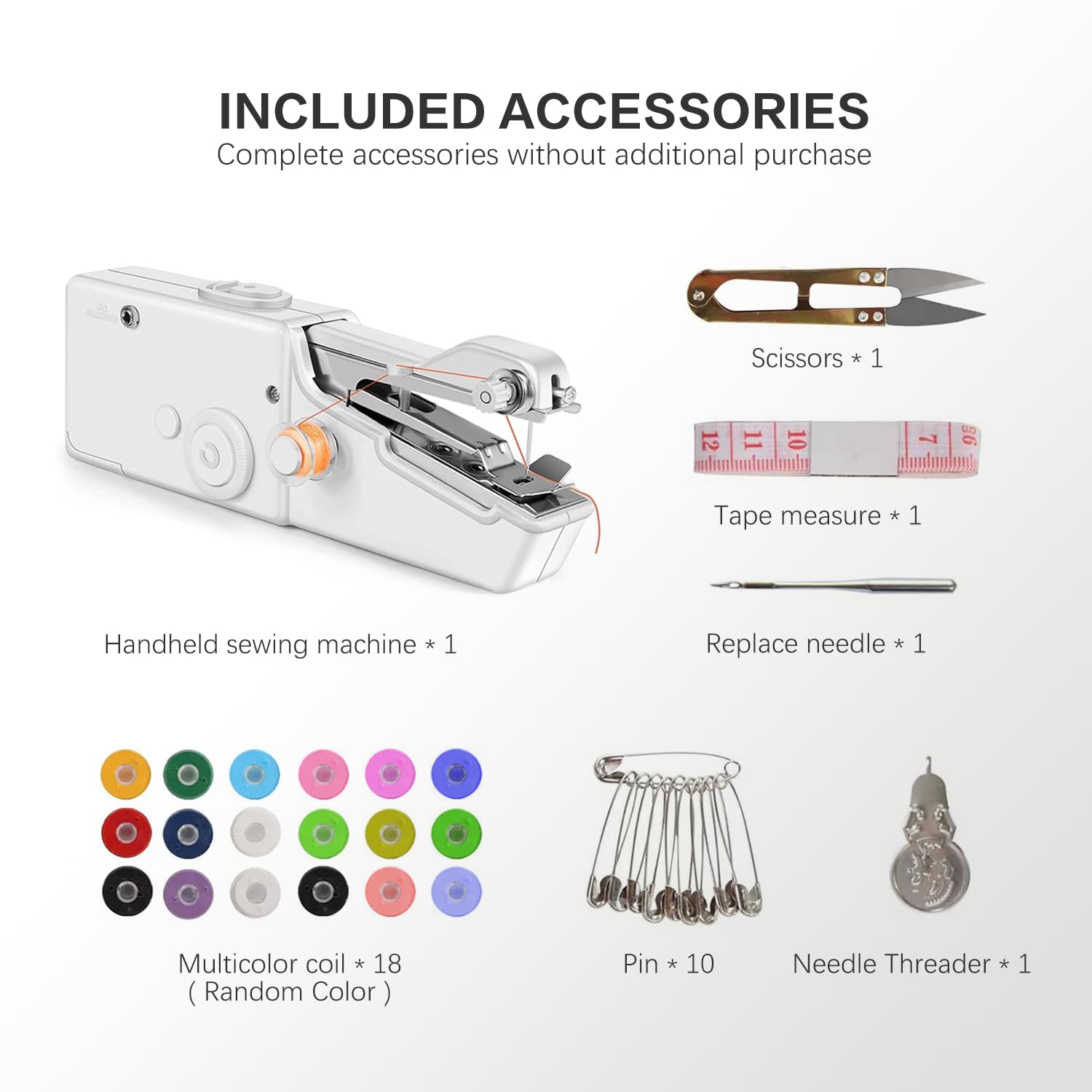 Handheld Sewing Machine, Mini Portable Electric Sewing Machine for Adult, Easy to Use and Fast Stitch Suitable for Clothes,small handheld，Fabrics, DIY Home Travel，White，