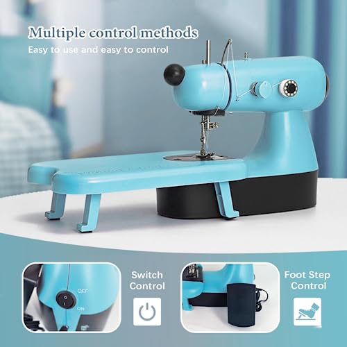 Sewing Machines Mini, portable Sewing Machine，sewing machine child's，kit easy hand held sewing machine manual sewing machine leather jeans plastic Upgraded Electric Sewing Machine with Sewing Bag, Expansion, LED Light (Blue)