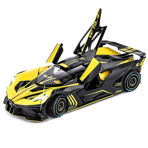 Toy Car Model for Bugatti Compatible with 1:24 Bugatti Bolide Alloy Diecast Car Toy with Lights and Music, Pull Back Car Toys for Kids Boys Girls Gift (Yellow)