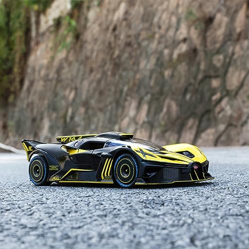 Toy Car Model for Bugatti Compatible with 1:24 Bugatti Bolide Alloy Diecast Car Toy with Lights and Music, Pull Back Car Toys for Kids Boys Girls Gift (Yellow)