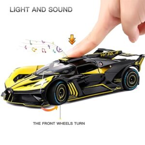 Toy Car Model for Bugatti Compatible with 1:24 Bugatti Bolide Alloy Diecast Car Toy with Lights and Music, Pull Back Car Toys for Kids Boys Girls Gift (Yellow)