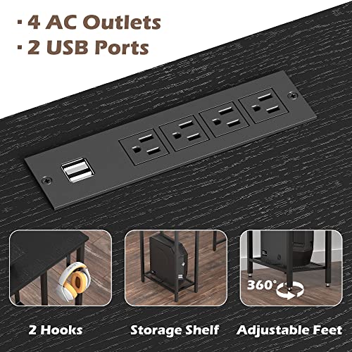 SUPERJARE L Shaped Gaming Desk with Power Outlets & LED Lights and Huuger Nightstand with Charging Station