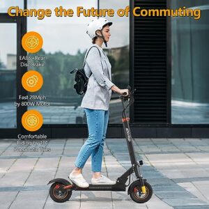 Electric Scooter with Seat, Upgraded 800W Motor, 28 MPH 31 Miles Range, 10" Tires Escooter, 48V UL Certified Battery, Double Braking System, Foldable Commuting Electric Scooter for Adults with seat