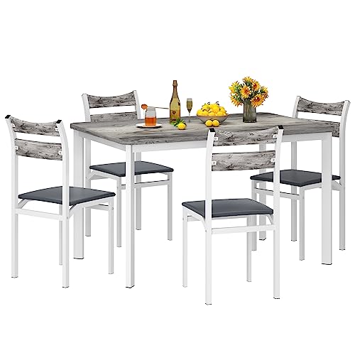 Recaceik Dining Table Set for 4, Modern Dining Room Table Set with 4 Upholstered Chairs, Rectangular Kitchen Table and Chairs Set, 5-Piece Dining Set for Dining Room, Dinette, Breakfast Nook, Grey