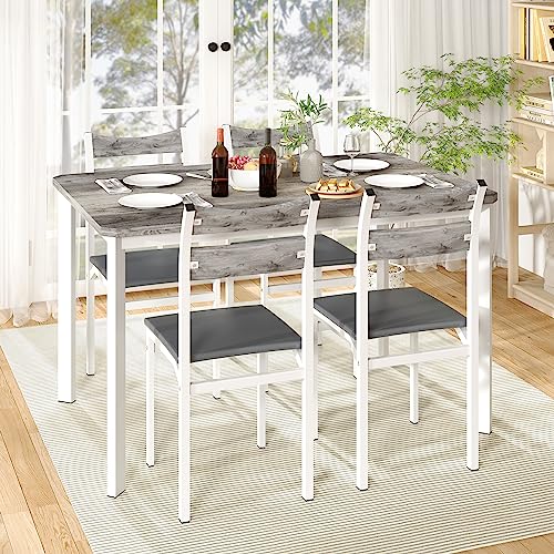 Recaceik Dining Table Set for 4, Modern Dining Room Table Set with 4 Upholstered Chairs, Rectangular Kitchen Table and Chairs Set, 5-Piece Dining Set for Dining Room, Dinette, Breakfast Nook, Grey