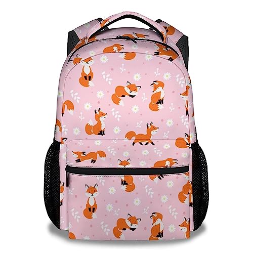 Homexzdiy Cute Fox Backpack for Girls Boys, 16" Pink Backpacks for School, Kawaii Lightweight Bookbag for Kids Students