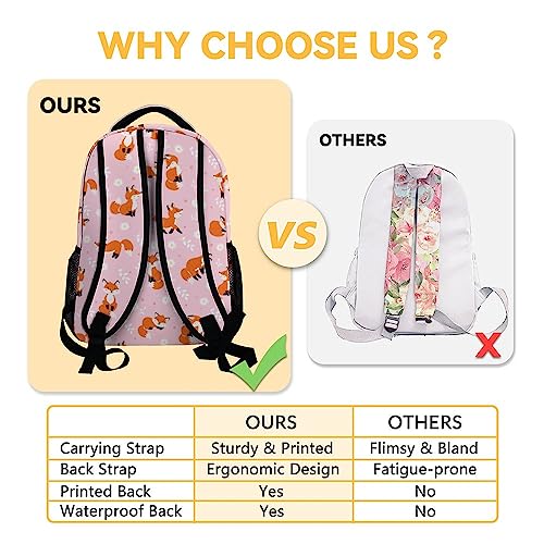 Homexzdiy Cute Fox Backpack for Girls Boys, 16" Pink Backpacks for School, Kawaii Lightweight Bookbag for Kids Students