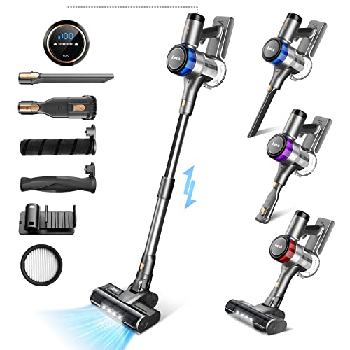 INSE Cordless Vacuum Cleaner, 400W Stick Vacuum with 30Kpa Powerful Suction, 55min Runtime, Smart Induction Auto-Adjustment, Rechargeable Cordless Vacuum for Carpet and Floor Pet Hair, LED Display-S9