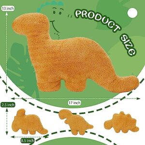 NEWYANG 4 Pieces Dino Nugget Pillow Set - Large Chicken Nugget Plush with 3 Dino Plush Toys, Creative Dinosaur Stuffed Animal Doll for Boys and Girls Birthday Gift Party Favors