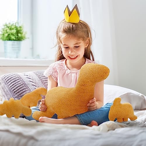 NEWYANG 4 Pieces Dino Nugget Pillow Set - Large Chicken Nugget Plush with 3 Dino Plush Toys, Creative Dinosaur Stuffed Animal Doll for Boys and Girls Birthday Gift Party Favors