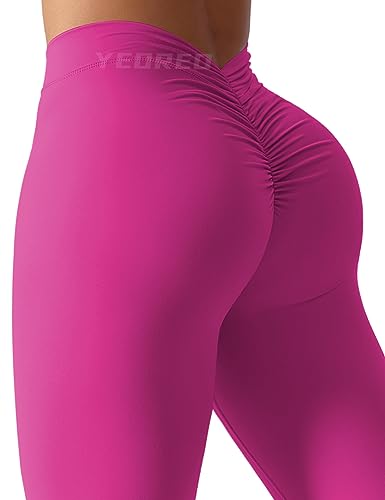 YEOREO Gym Leggings for Women V Back Workout Leggings Scrunch Butt Lifting Leggings for Women High Waist Booty Yoga Pants Daze Womens Leggings Pink Small