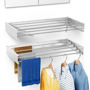 Laundry Drying Rack Collapsible, Wall Mounted Drying Rack, Clothes Drying Rack, Retractable Drying Rack, 31.5" Wide, 13.2 Linear Ft, 5 Aluminum Rods, 60 lb Capacity (White 31.5") Medium