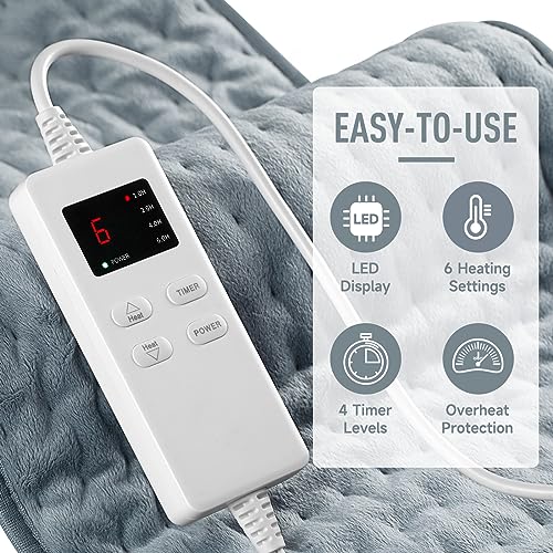 Heating Pad for Back Pain Relief & Cramps, Cimoby Heating Pads with Auto Shut Off Large, 6 Heat Settings Electric Heated Pad, Gifts for Women, Gifts for Men, 12" x 24"