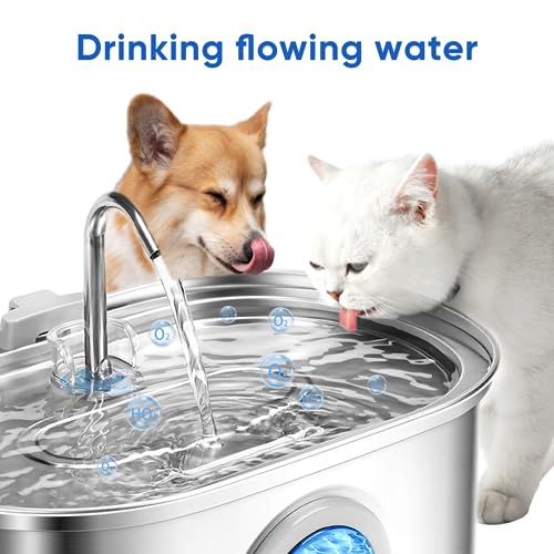 YZHDUXIU Cat Water Fountain, 108oz/3.2L 304 Stainless Steel Cat Fountain with Transparent Window, Automatic Pet Water Fountain Water Bowl, 24 Hours Keep The Water Clean,Ultra-Quiet, No Sputter