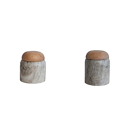 Creative Co-Op Modern Marble Wood Lid, Natural Canister & Modern Marble Wood Lid, Natural Canister