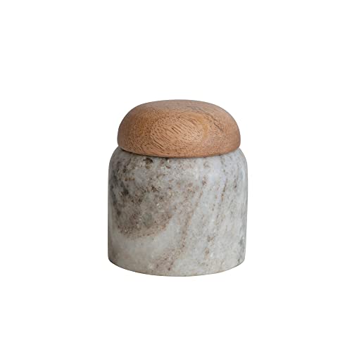 Creative Co-Op Modern Marble Wood Lid, Natural Canister & Modern Marble Wood Lid, Natural Canister