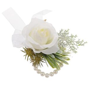 LUOZZY 2 Pcs Wedding Wrist Corsage Pearl Corsage Wristlet Wedding Groomsmen Bridesmaids Hand Flower for Party Decorations