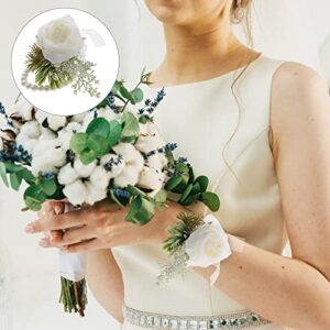 LUOZZY 2 Pcs Wedding Wrist Corsage Pearl Corsage Wristlet Wedding Groomsmen Bridesmaids Hand Flower for Party Decorations