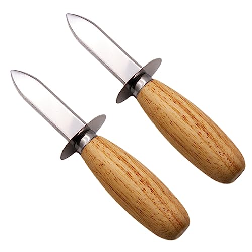 HEMOTON Seafood Tools 2pcs Stainless Steel Oyster Knife Stainless Steel Cutter Seafood Opener Open Shell Tool Stainless Steel Knives Utility Knife Stainless Steel, Wood Oyster Cutter