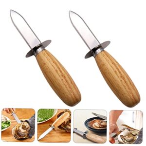 HEMOTON Seafood Tools 2pcs Stainless Steel Oyster Knife Stainless Steel Cutter Seafood Opener Open Shell Tool Stainless Steel Knives Utility Knife Stainless Steel, Wood Oyster Cutter