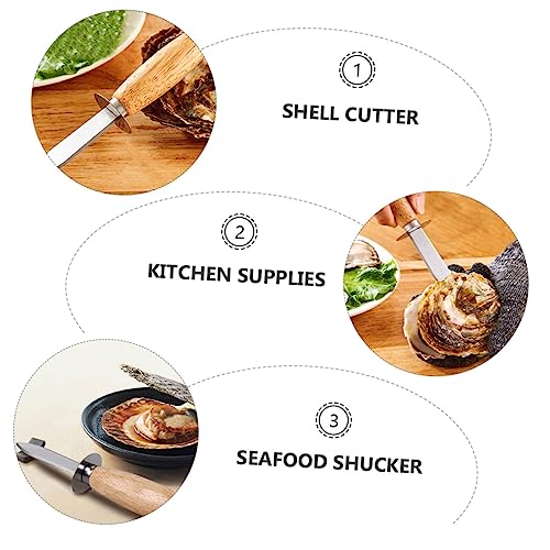 HEMOTON Seafood Tools 2pcs Stainless Steel Oyster Knife Stainless Steel Cutter Seafood Opener Open Shell Tool Stainless Steel Knives Utility Knife Stainless Steel, Wood Oyster Cutter