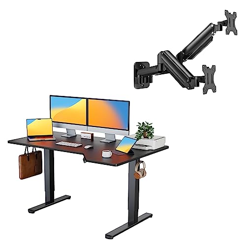 ErGear L Shaped Height Adjustable Electric Standing Desk 55" Corner Dual Monitor Wall Mount for 17 to 32 Inch