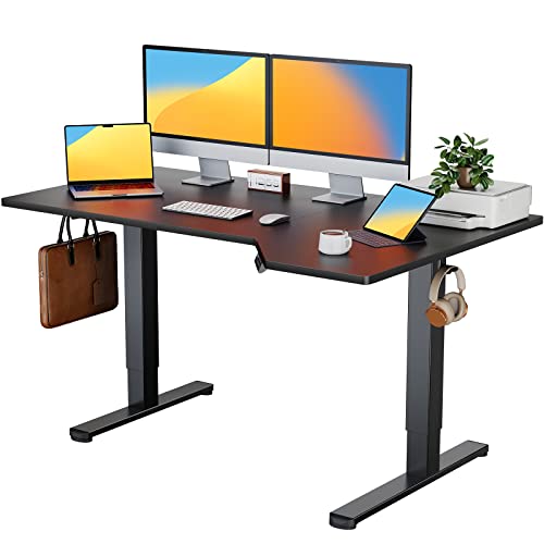 ErGear L Shaped Height Adjustable Electric Standing Desk 55" Corner Dual Monitor Wall Mount for 17 to 32 Inch