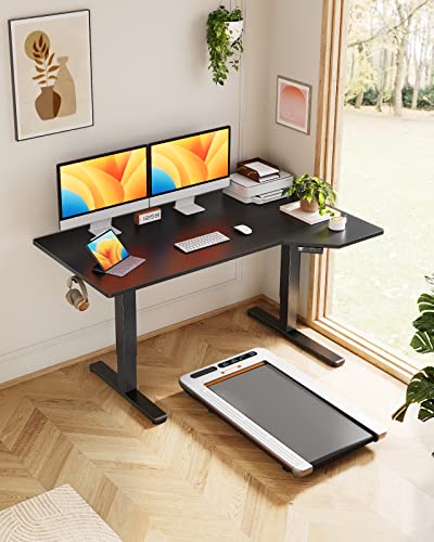 ErGear L Shaped Height Adjustable Electric Standing Desk 55" Corner Dual Monitor Wall Mount for 17 to 32 Inch