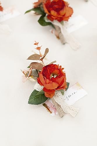 Ansofi Burnt Orange Wrist Corsage and Boutonniere Set for Wedding, Artificial Rose Flower Corsage Wristlet and Boutonniere Set for Wedding Prom Anniversary Homecoming Formal Dinner Party