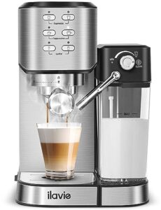 ilavie 6-in-1 espresso coffee machine built-in automatic milk frother, 20 bar espresso & cappuccino & latte maker with 34 oz removeable water tank, ideal for home use, stainless steel