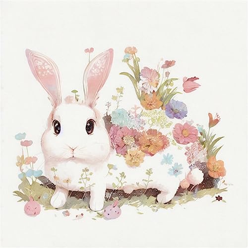 Bunny and Flowers Stamped Cross Stitch Kits Adults Beginners Pre-Printed Pattern 11CT DIY Embroidery Easy Needlepoint Kits Personalized Gifts for Home Decor 16x20inch