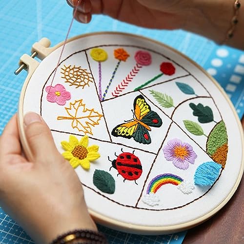 Yiizetony Embroidery Kit for Beginners Adults, 4 Set Embroidery Stitches Practice Kit, Hand Embroidery Kit for Beginner with Embroidery Patterns, Stitch and Learn to Embroidery Kits