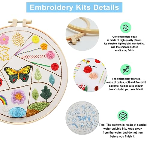 Yiizetony Embroidery Kit for Beginners Adults, 4 Set Embroidery Stitches Practice Kit, Hand Embroidery Kit for Beginner with Embroidery Patterns, Stitch and Learn to Embroidery Kits