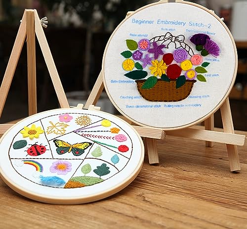 Yiizetony Embroidery Kit for Beginners Adults, 4 Set Embroidery Stitches Practice Kit, Hand Embroidery Kit for Beginner with Embroidery Patterns, Stitch and Learn to Embroidery Kits