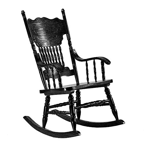 Porch Rocker, Wooden Rocking Chairs for Outdoor Patio Garden Balcony Backyard, Adults Lounge Relax Chair with Extra Wide Seat, Loads 330 lbs (Color : Black)