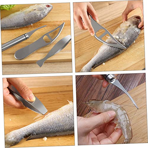 BESTonZON 1 Set fish skin grater Salmon fish trap cleaning brush seafood fish descaling tool Shrimp Cleaner Fish Scrapers fish skin Kitchenware scales fish scaler Stainless steel