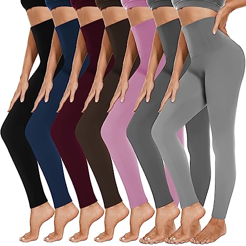 we fleece 7 Pack Leggings for Women Non See Through-Workout High Waisted Tummy Control Tights Yoga Pants