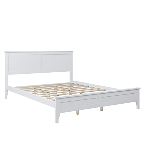 Harper & Bright Designs Queen Size Platform Bed with Headboard, Modern Wooden Queen Bed Frame with Slat Support, Queen Size Beds for Kids Teens Adults, No Box Spring Need, White