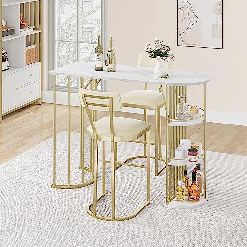 Fulvari Bar Table, Counter Height Table 43" Pub Table with 3 Storage Shelf Kitchen Breakfast Dining Table Set for Living Room, Dining Room, Pub One Table