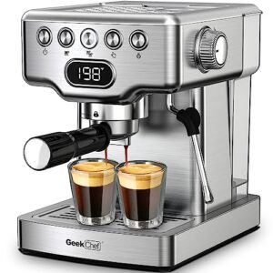 geek chef 20 bar espresso coffee machine, fast heating automatic with milk frother steam wand, 1.8l water tank