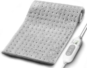 heating pad for back & cramps relief,electric heat pad fast heat,6 level heat setting,3 level timming,auto shut off,machine washable,suitable for back,neck,abdomen pain relief(light grey, 12'' × 24'')