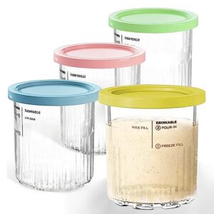 replacement pints and lids for ninja creami, compatible with ninja nc501 nc500 series, 24 oz creami pint containers with leak proof lids (blue, yellow, pink, green) (4pcs)