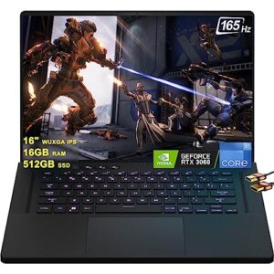 asus rog zephyrus m16 gaming laptop 16" wuxga ips 165hz (100% srgb) 12th generation intel 14-core i7-12700h 16gb ram 512gb ssd geforce rtx 3060 6gb graphic backlit thunderbolt usb-c win11 + hdmi cable