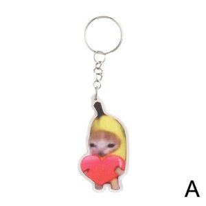 Cute Banana Meme Keychain Students Funny Happy Love Bread Black Chain Small Jewelry Lanyard Phone Pendant Cats