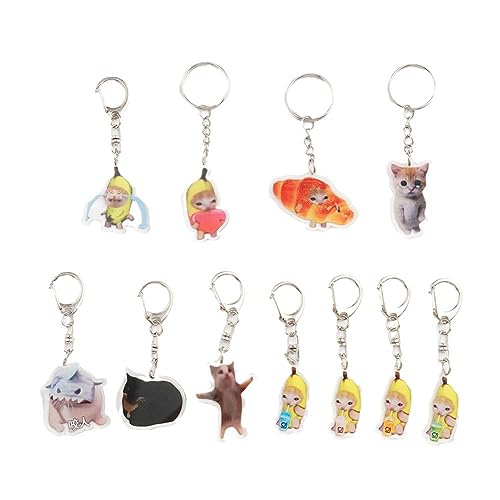 Cute Banana Meme Keychain Students Funny Happy Love Bread Black Chain Small Jewelry Lanyard Phone Pendant Cats