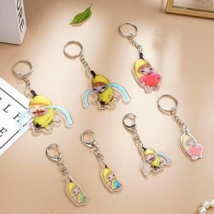 Cute Banana Meme Keychain Students Funny Happy Love Bread Black Chain Small Jewelry Lanyard Phone Pendant Cats