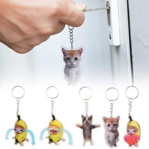 Cute Banana Meme Keychain Students Funny Happy Love Bread Black Chain Small Jewelry Lanyard Phone Pendant Cats