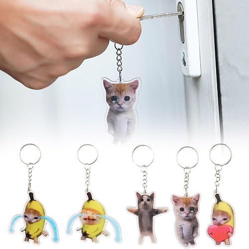 Cute Banana Meme Keychain Students Funny Happy Love Bread Black Chain Small Jewelry Lanyard Phone Pendant Cats